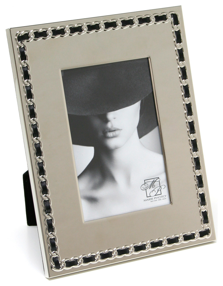 Cosmo Nickel Plated And Black Pu Woven Frame, 4"x6" - Contemporary ...