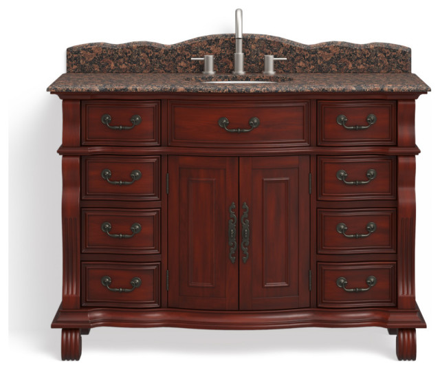 Finley 50" Single Bathroom Vanity, Light Cherry With Brown Marble Top ...