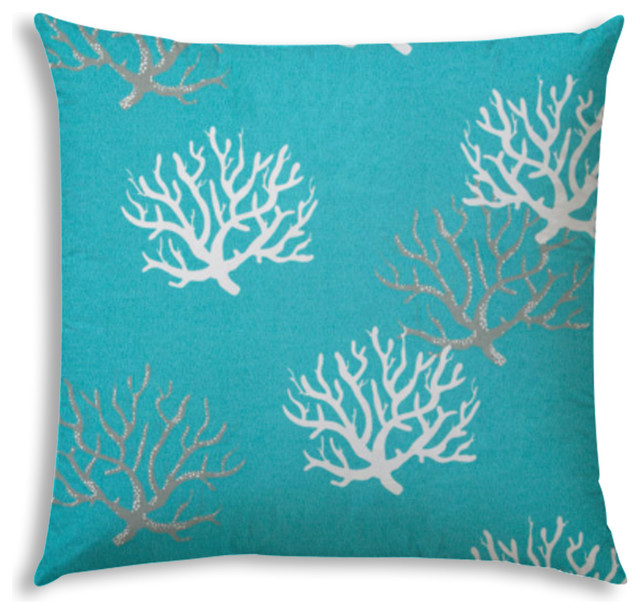 Floating Coral Aqua Indoor/Outdoor Pillows, Sewn Closure, Set of 2 ...