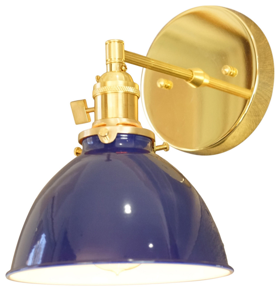 Coastal Cottage 1-Light Brass Wall Sconce, Blue Lamp Shade ...