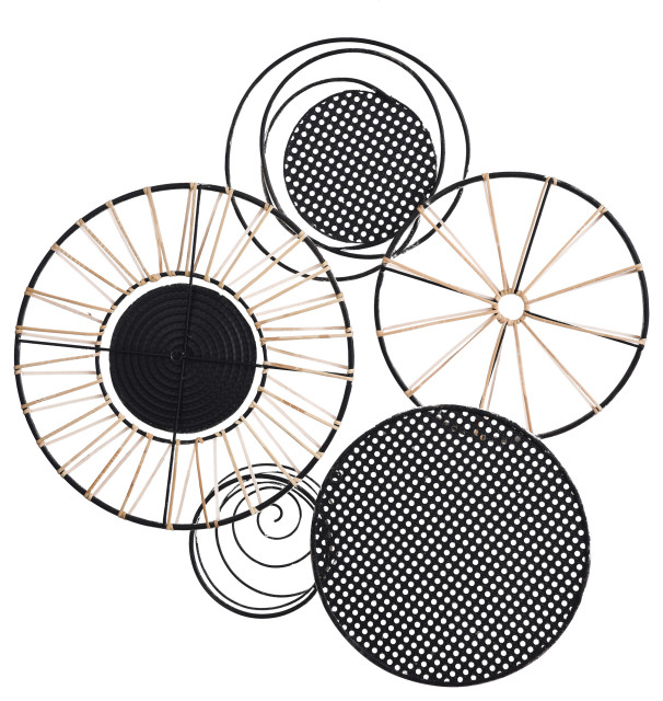 Nobu Circular Moments Iron and Rattan Multiple Sized Disc Wall ...