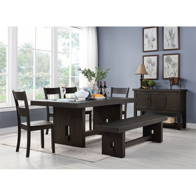 Bowery Hill Transitional Contemporary Dining Table in Distressed Walnut ...