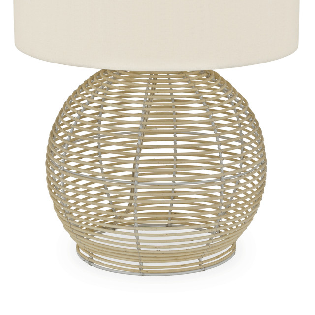 21" Natural Rattan Table Lamp With White Drum Shade - Tropical - Table ...