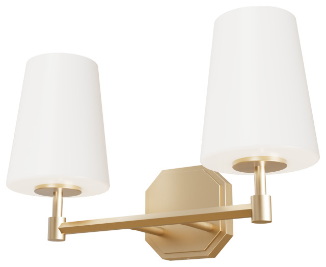 Nolita Alturas Gold, Cased White Glass Glass 2 Light Vanity Wall ...