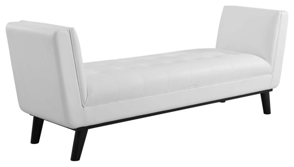Lauren White Tufted Button Faux Leather Accent Bench - Midcentury ...
