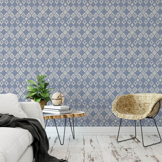 Boho Fair Isle Indigo Wallpaper by Julia Schumacher, Sample 12"x8 ...