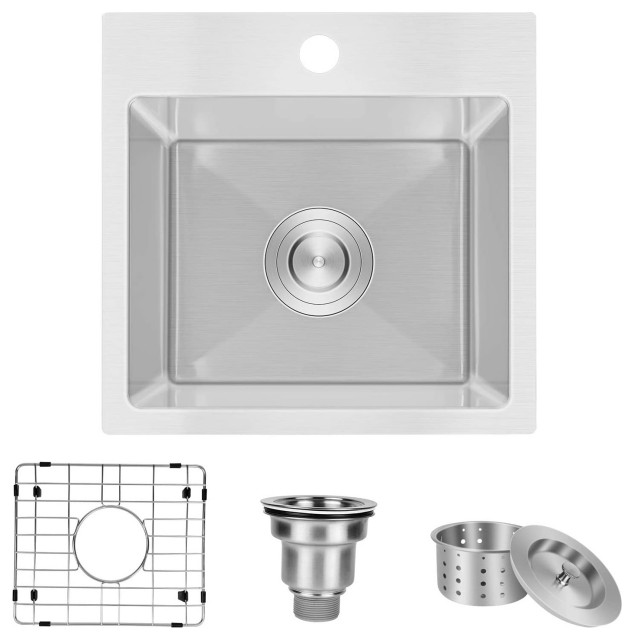 Stainless Steel 15 in. Single Bowl Drop-in Kitchen Sink - Contemporary ...
