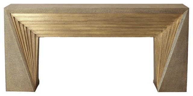 Spectacular Art Deco Textured Brass Console Table 72" Antiqued Gold ...