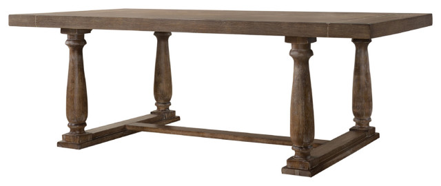 Rectangular Wooden Dining Table, Weathered Oak Finish - Traditional ...