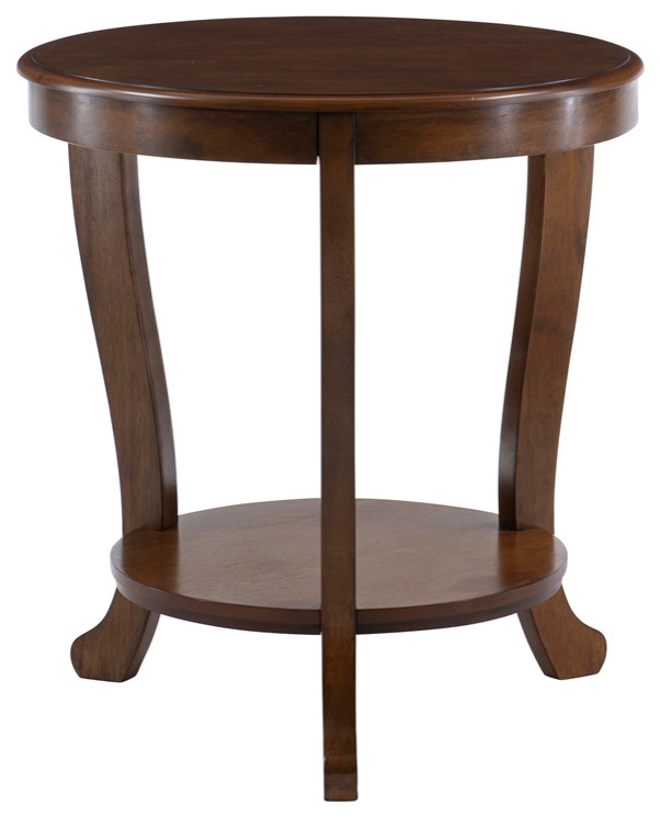 Linon Merce 22" Round Wood Side Table with Shelf in Hazelnut Brown ...
