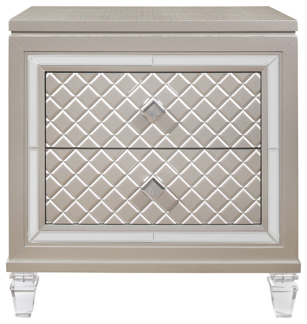 Champagne Toned Nightstand With Tapered Acrylic Legs And 2 Drawers ...