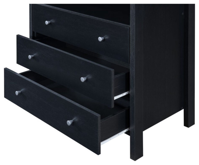 Modern Vertical Dresser, 3 Spacious Drawers & Open Compartment, Black ...