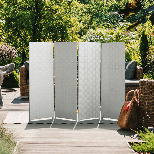 4 ft. Short Woven Fiber Outdoor All Weather Room Divider, 4 Panel ...