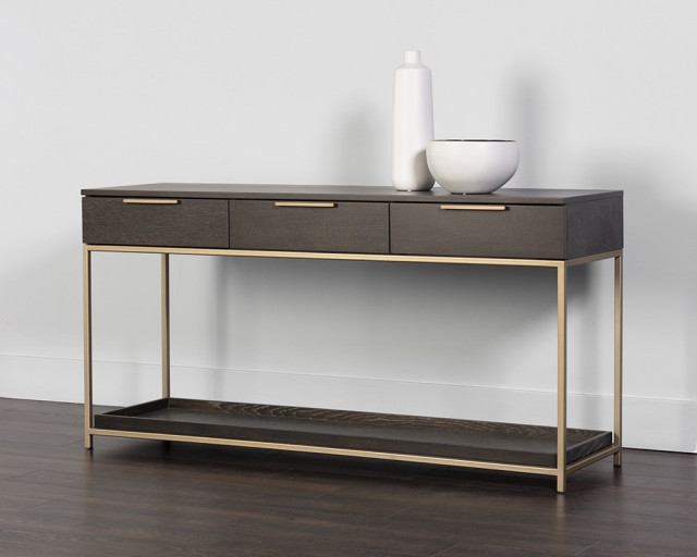 Rebel Console Table With Drawers, Gold, Charcoal Gray - Transitional ...