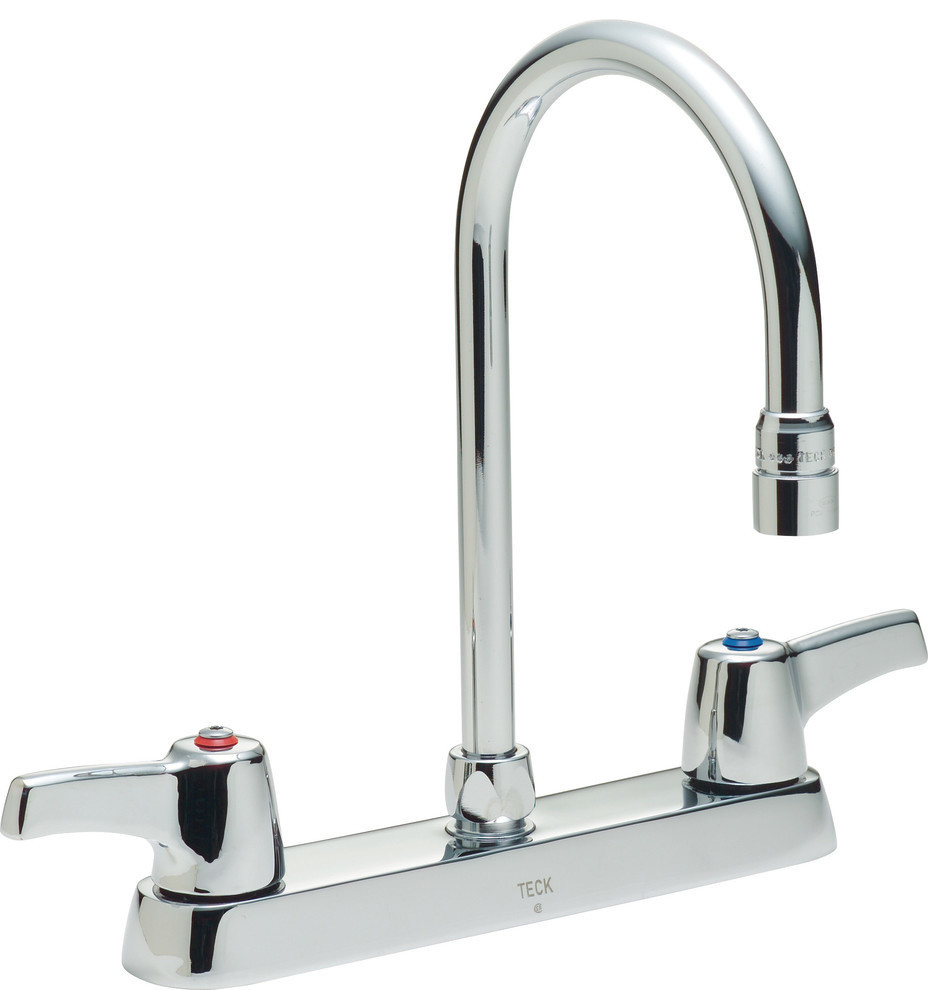 Delta 2-Handle Deck Mount Kitchen Sink Faucet Gooseneck Spout, IPS ...