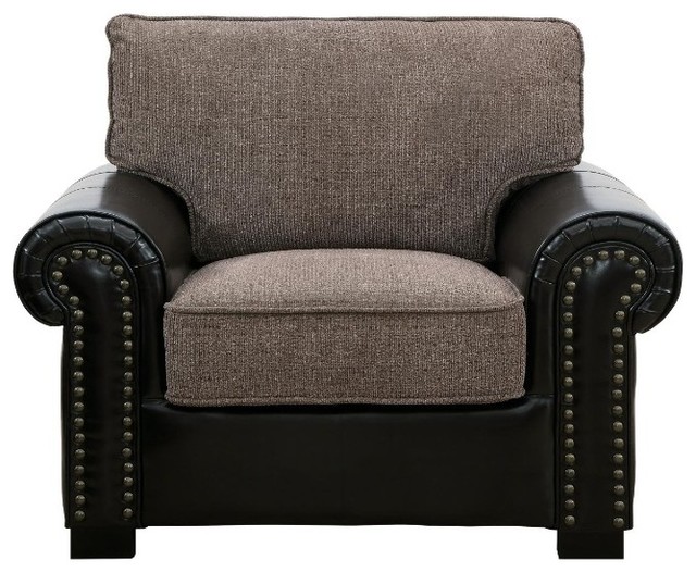 Two-Tone Fabric Upholstered Chair With Nail Head Trims, Brown ...