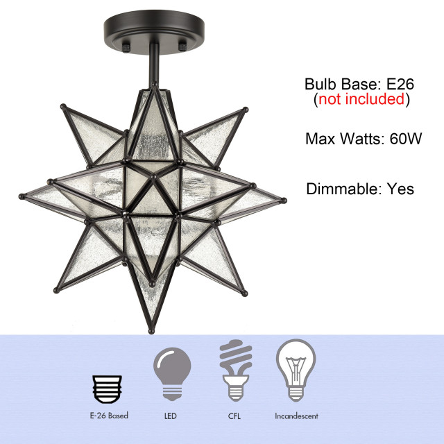 Moravian Star Ceiling Light Glass Shade - Mediterranean - Flush-mount ...