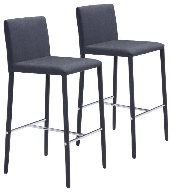 Set of 2 Counter Stool, Low Back Design With Slim Legs & Polyester ...