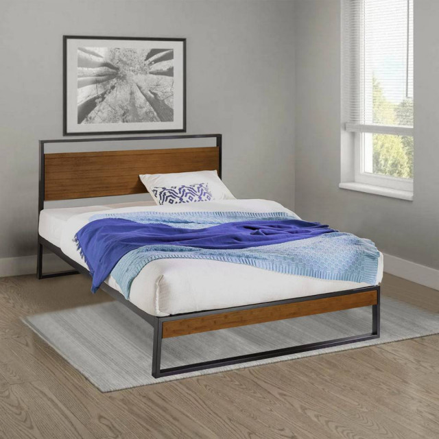 Better Home Products Maximo Metal and Wood Platform Bed Frame Full ...