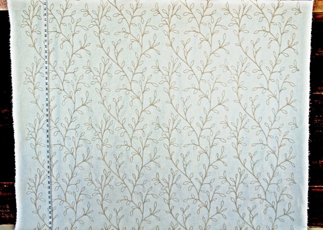 Embroidered Tan Leaf Fabric Drapery Semi Sheer Material, Standard Cut ...