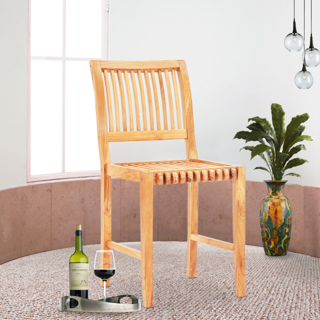 Teak Wood Castle Outdoor Patio Counter Stool - Transitional - Outdoor ...