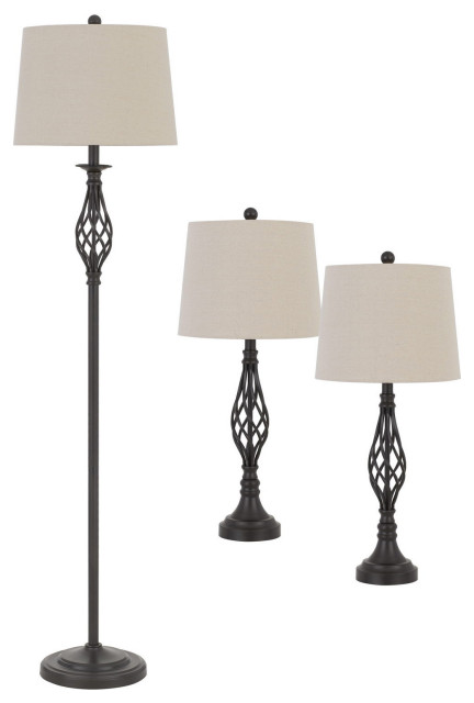Set of Three Retro Metal Floor and Table Lamp Set - Traditional - Lamp ...