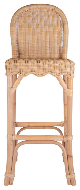 Flora Rattan 30" Scalloped Edge Bar Stool - Tropical - Bar Stools And ...
