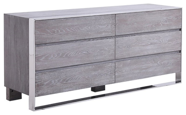 Limari Home Arlene 6-Drawer Rectangular Modern Wood Veneer Dresser in ...