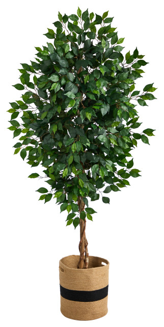 6' Ficus Artificial Tree With Natural Trunk, Handmade Natural Cotton ...