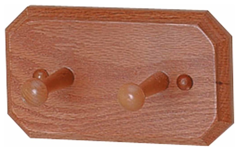 Oak Wood Peg Double Hooks Rack 8.25" W x 5.5" H Modern Wall Mount ...