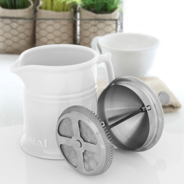 Chantal Glossy White Ceramic 16 Ounce French Press with Stainless Steel ...