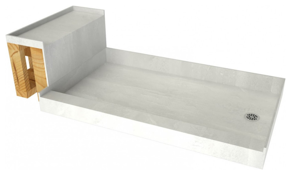 Base'N Bench 42x72 Shower Pan Right Drain Single Curb With Seat ...