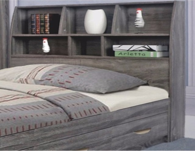 Elegant Grey Finish Full Size Bookcase Headboard With Six Shelves ...