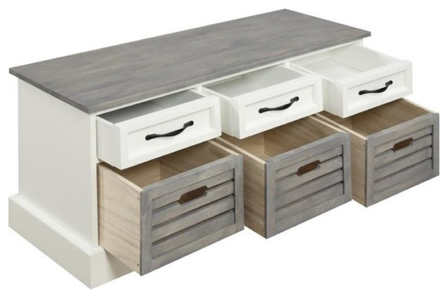 Catania Modern / Contemporary 6 Drawer Storage Bench in White and Gray ...