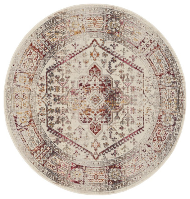Nourison Vintage Kashan Round Ivory Red Area Rug, 6'xROUND ...