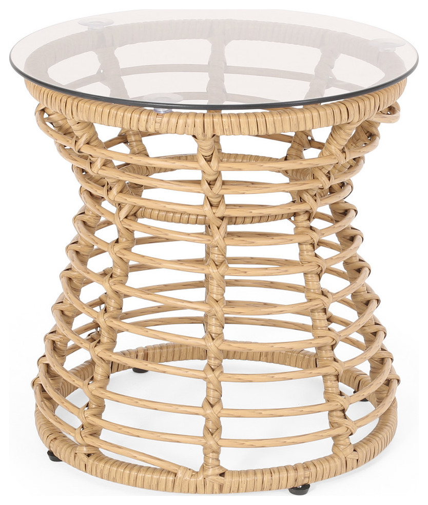 Aida Outdoor Wicker Side Table - Tropical - Outdoor Side Tables - by ...