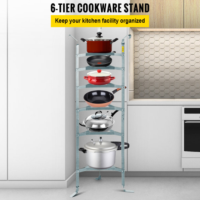 VEVOR Cookware Stand Vertical Pot Rack 6-Tier Storage Kitchen Decor ...