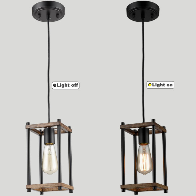 Farmhouse Black Metal Wire Cage Hanging Pendant Light Fixtures for ...