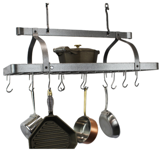 Grande Cuisine 36" Rectangle Ceiling Rack w 18 Hooks Hammered Steel ...
