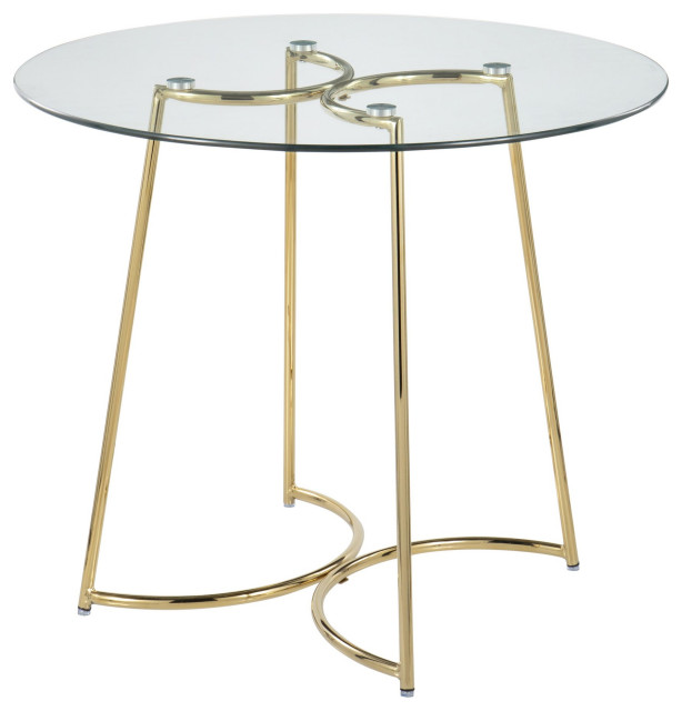 Cece Contemporary/Glam Dinette Table, Gold Steel With Clear Glass Top ...