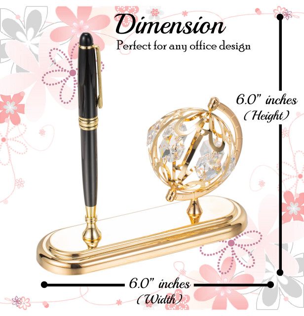 Highly Polished 24K Gold Plated Executive Desk Set With Pen and Globe ...