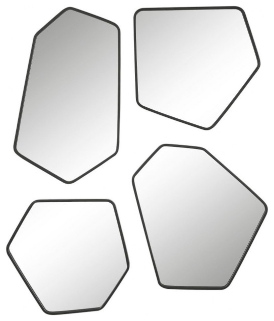 Modern 4-Set Wall Mirror in Satin black Organically Shaped Petite Metal ...