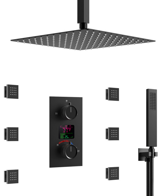 LCD Digital Shower System With Shower Head Hand Shower And 6 Body Jets ...