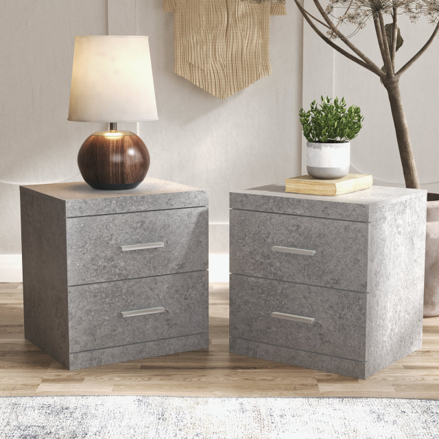 Carmelo 2 Drawers Concrete Gray Nightstand (Set of 2) - Contemporary ...