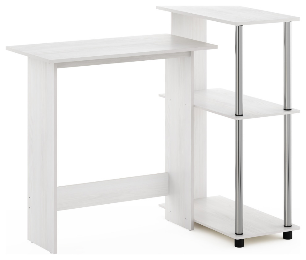 Furinno Abbott Corner Computer Desk With Bookshelf White Oak/Stainless ...