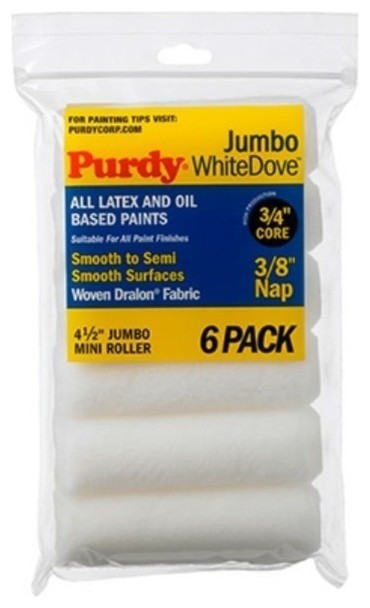 Purdy® 140624612 White Dove Jumbo Mini Roller Cover, 4.5" x 3/8", 6 ...