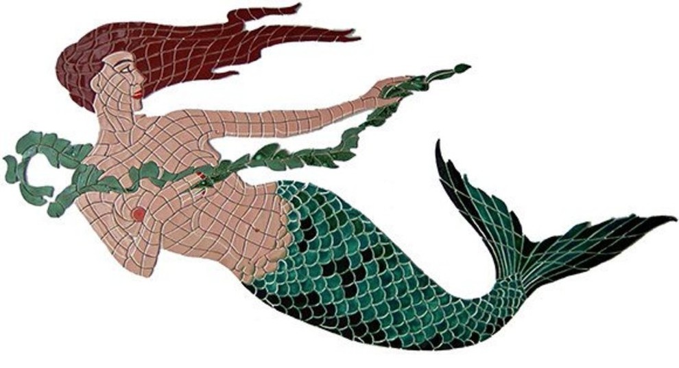 Mermaid Ceramic Swimming Pool Mosaic 66 Beach Style Accent Trim