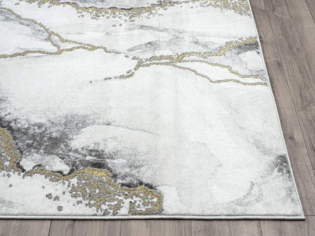 Abani Luna LUN170A Contemporary Marble Grey and Metallic Gold Area Rug ...