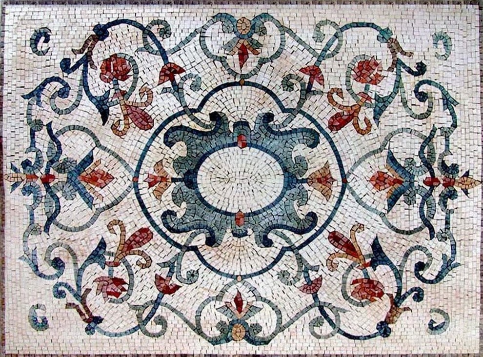 Arabesque Botanical Floor Mosaic, Kali, 41" x 31" - Mediterranean ...