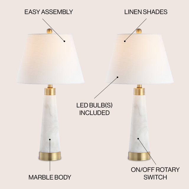 Travis Marble/Iron Gold Modern Column LED Table Lamp, 14 x 14 x 26.5 ...